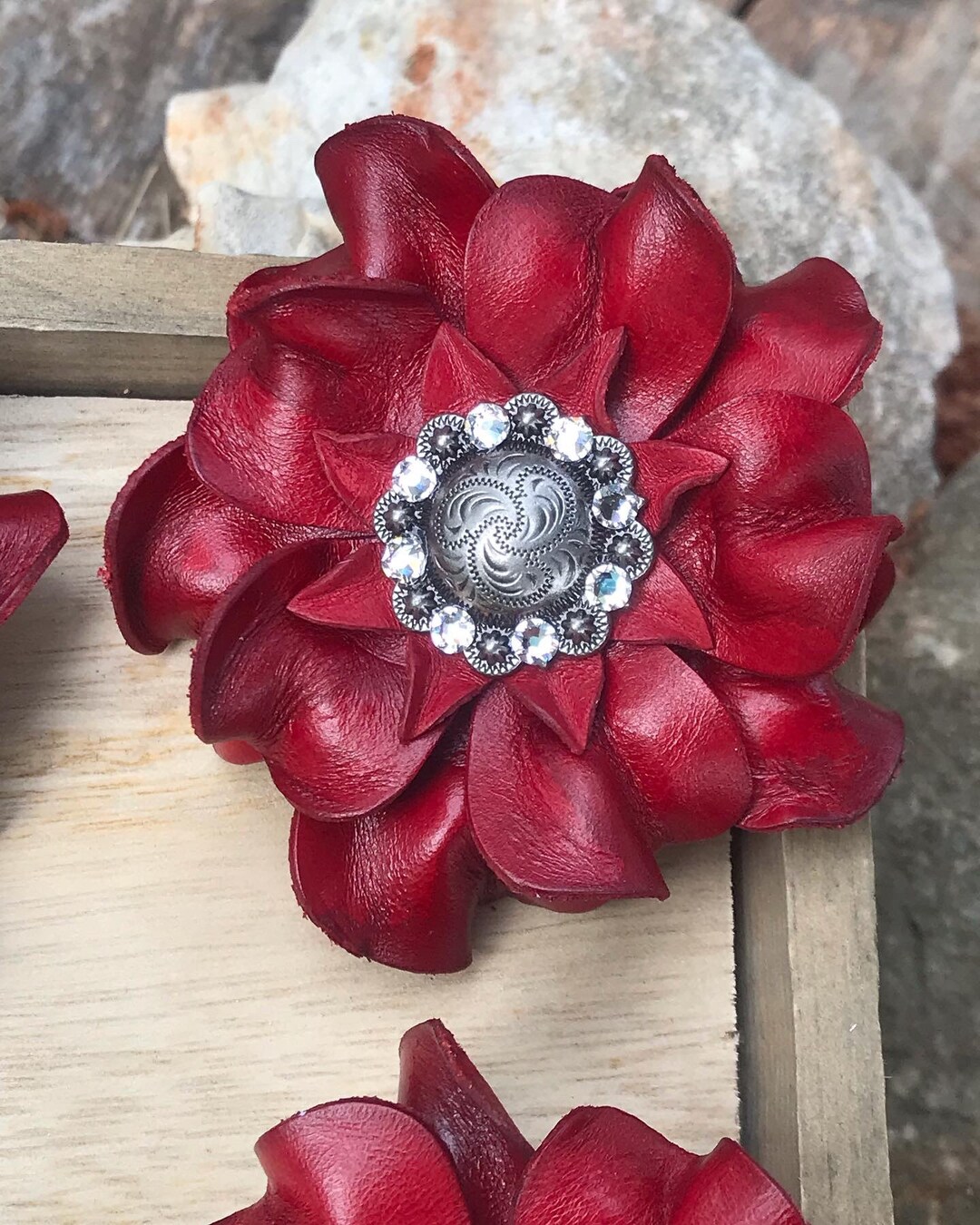Red Leather Flower Concho. Rose Flower Concho. Red Saddle Concho - Etsy