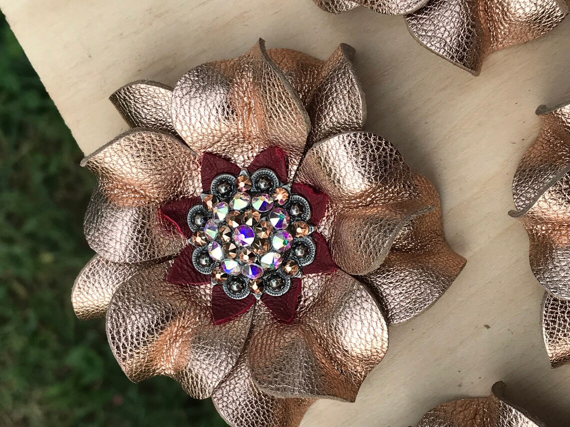 Set of 4 Rose Gold Leather Flower Conchos for Saddle. Rose Gold Saddle ...