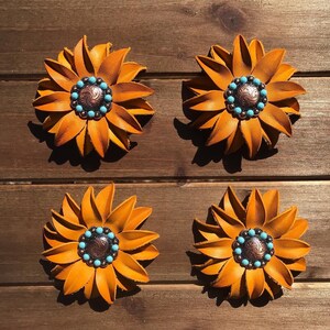 Yellow Sunflower Leather Flower Concho. Sunflower Concho for Tack ...