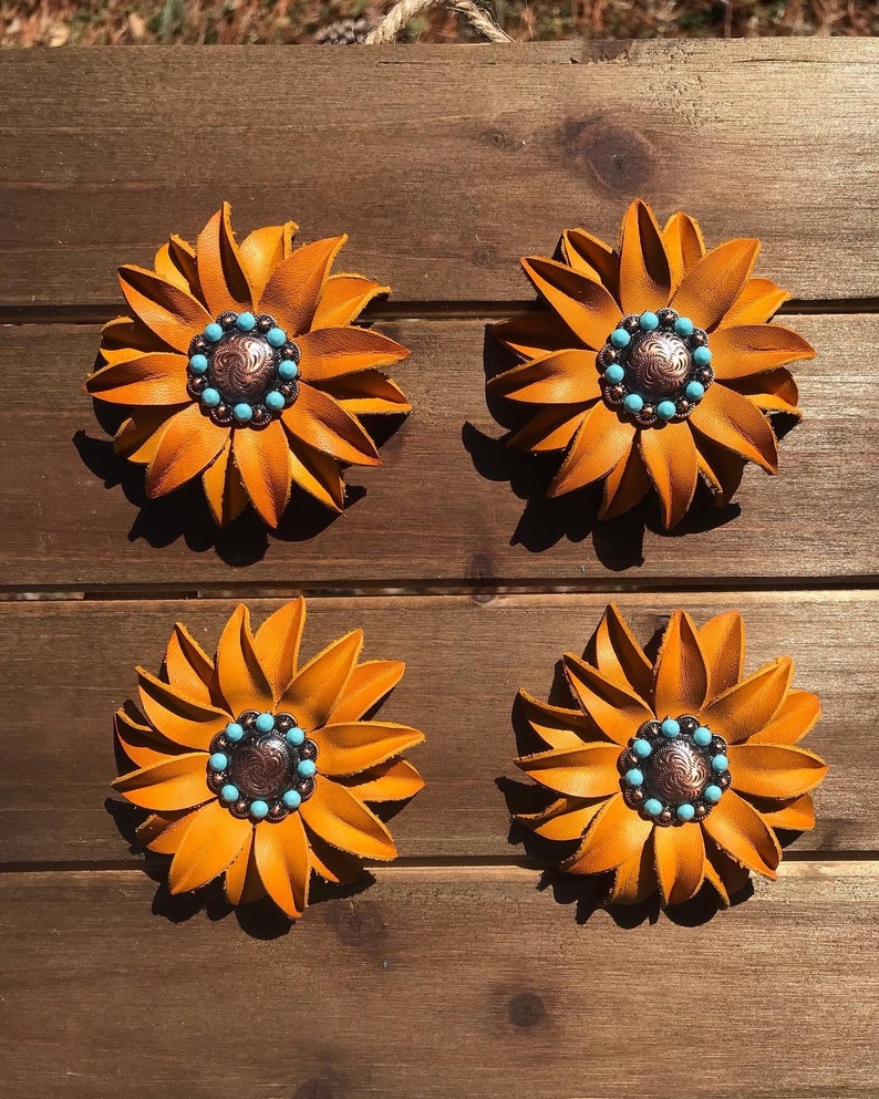 Yellow Sunflower Leather Flower Concho. Sunflower Concho for Tack ...