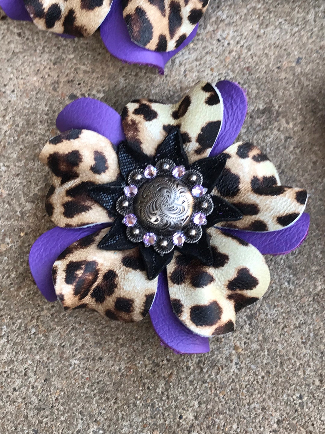 Purple Cheetah Leather Flower Concho - Etsy