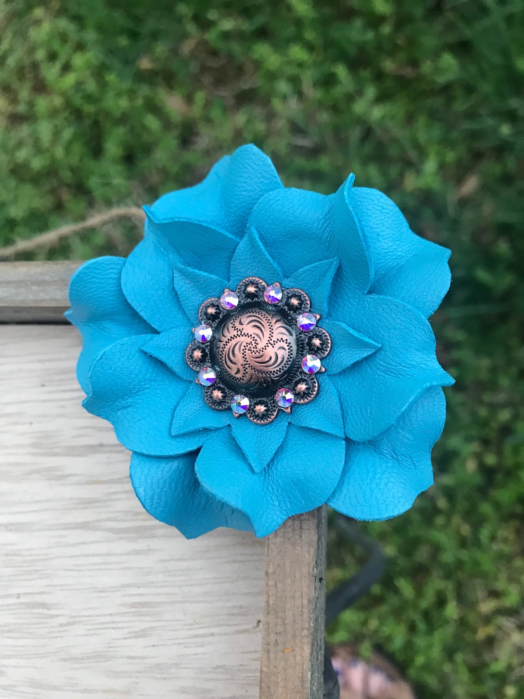 Light Blue Leather Flower Concho - Etsy