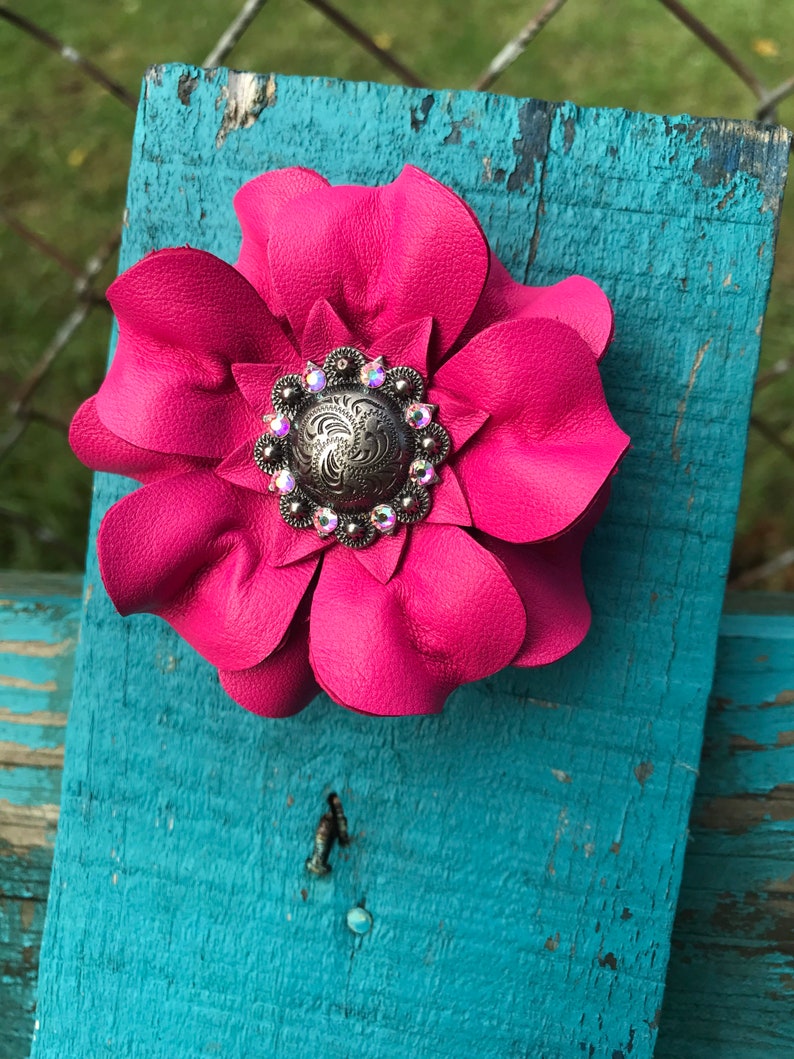 Pink Leather Flower Concho. Swarovski Crystal Bling Concho for - Etsy