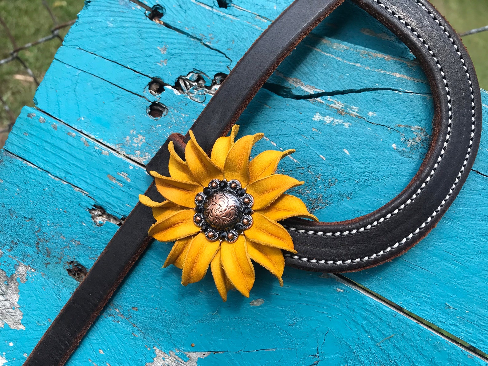 Yellow Sunflower Leather Flower Concho. Sunflower Concho for - Etsy