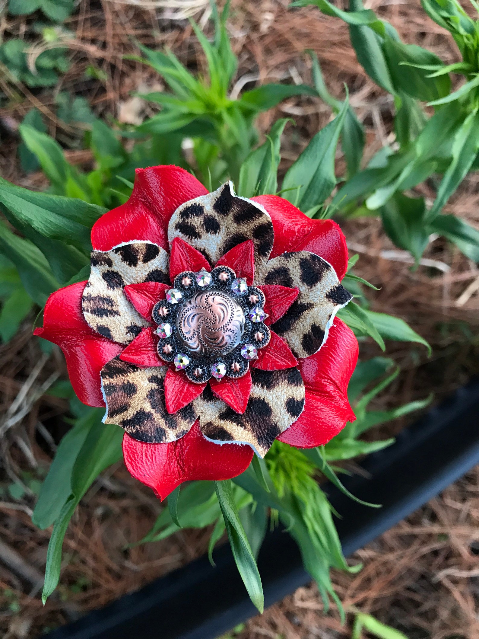 Red Cheetah Leather Flower Concho Cheetah Tack Leopard Tack Headstall ...