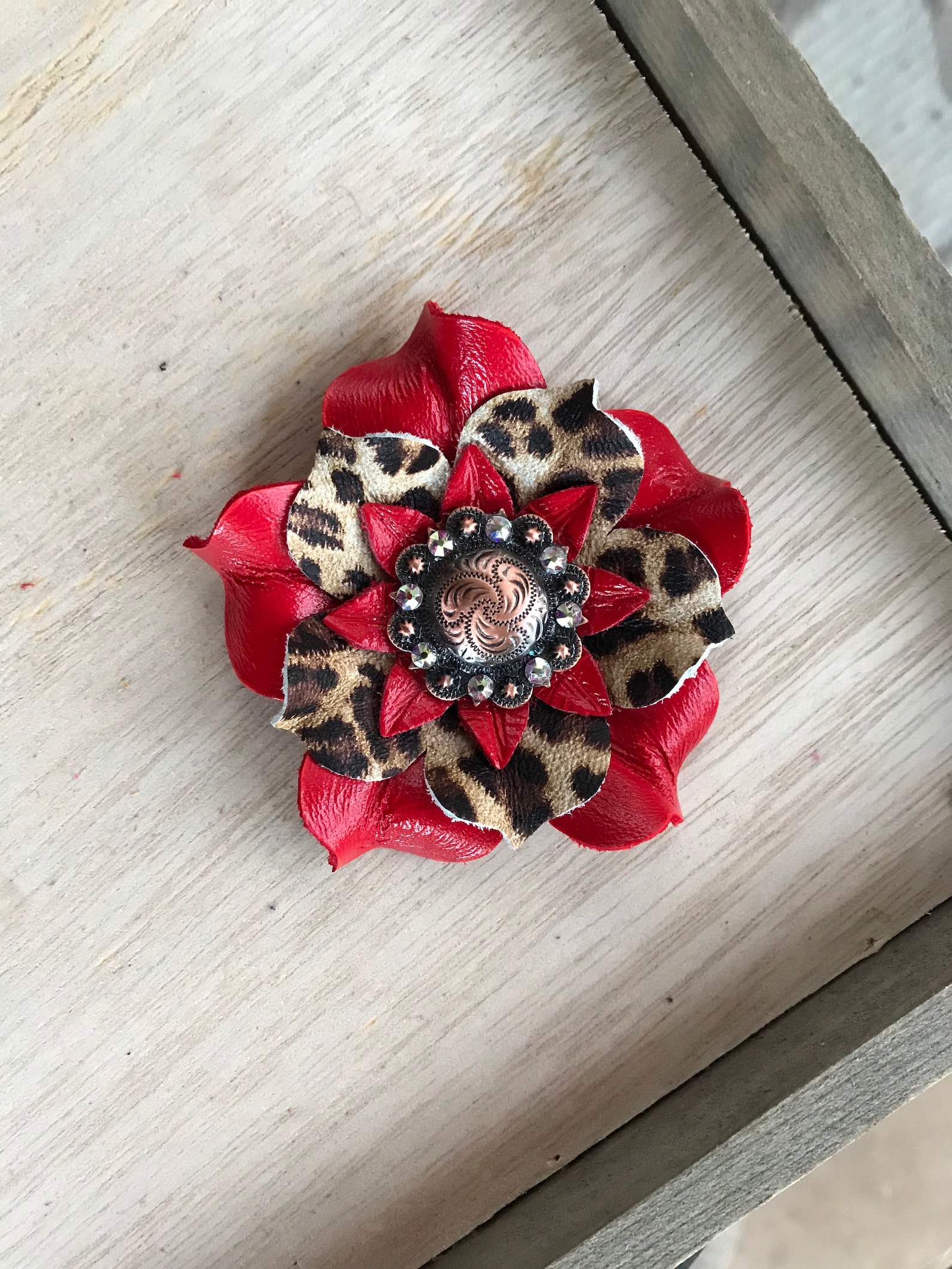 Red Cheetah Leather Flower Concho Cheetah Tack Leopard Tack Headstall ...