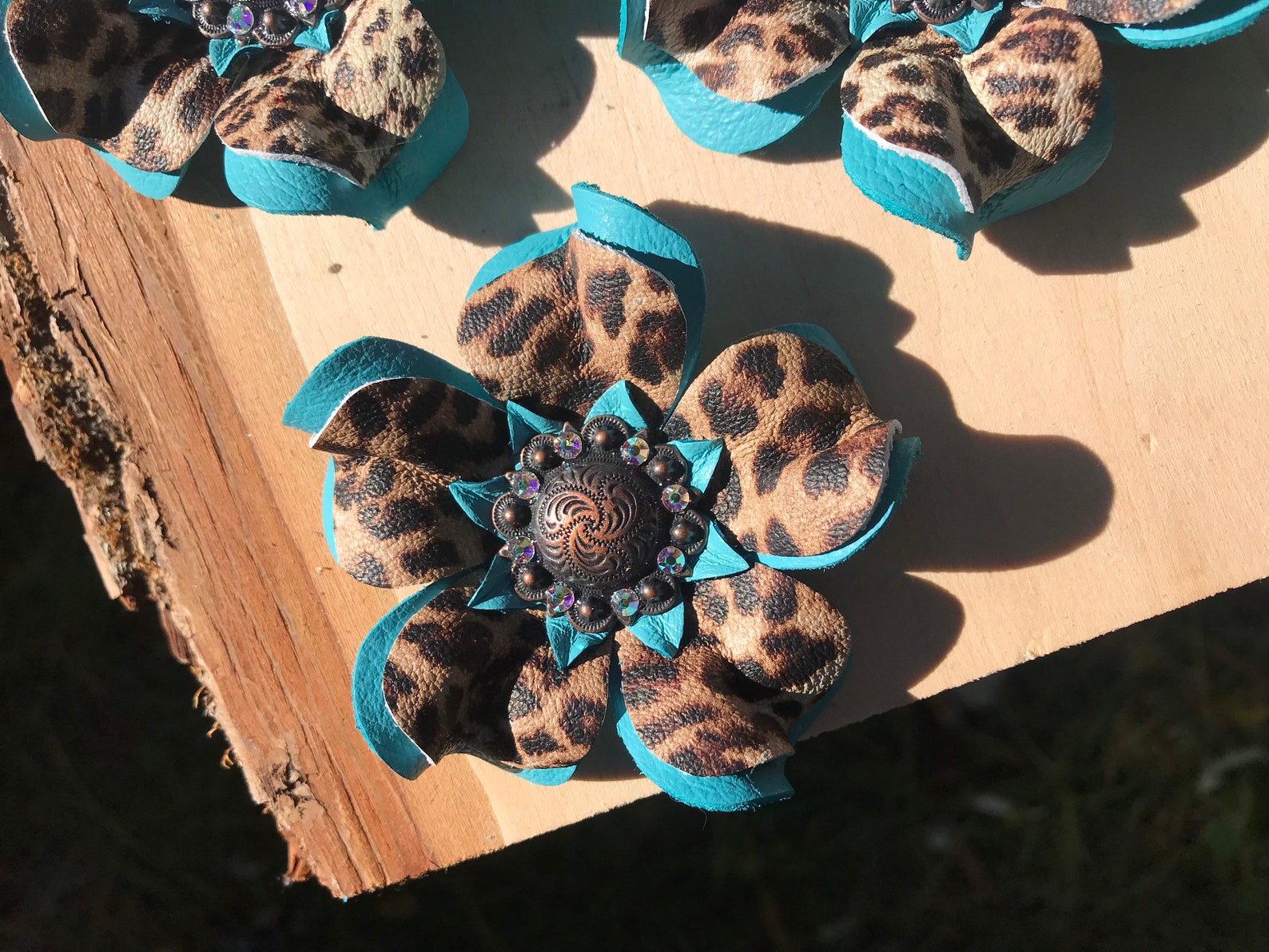 Turquoise Cheetah Leather Flower Concho. - Etsy