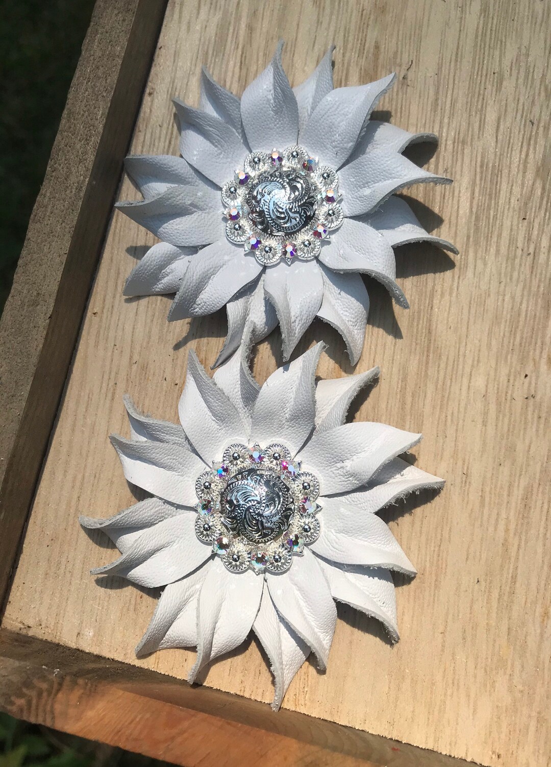 White Daisy Leather Flower Concho for Tack, Saddle Concho Western Dog ...