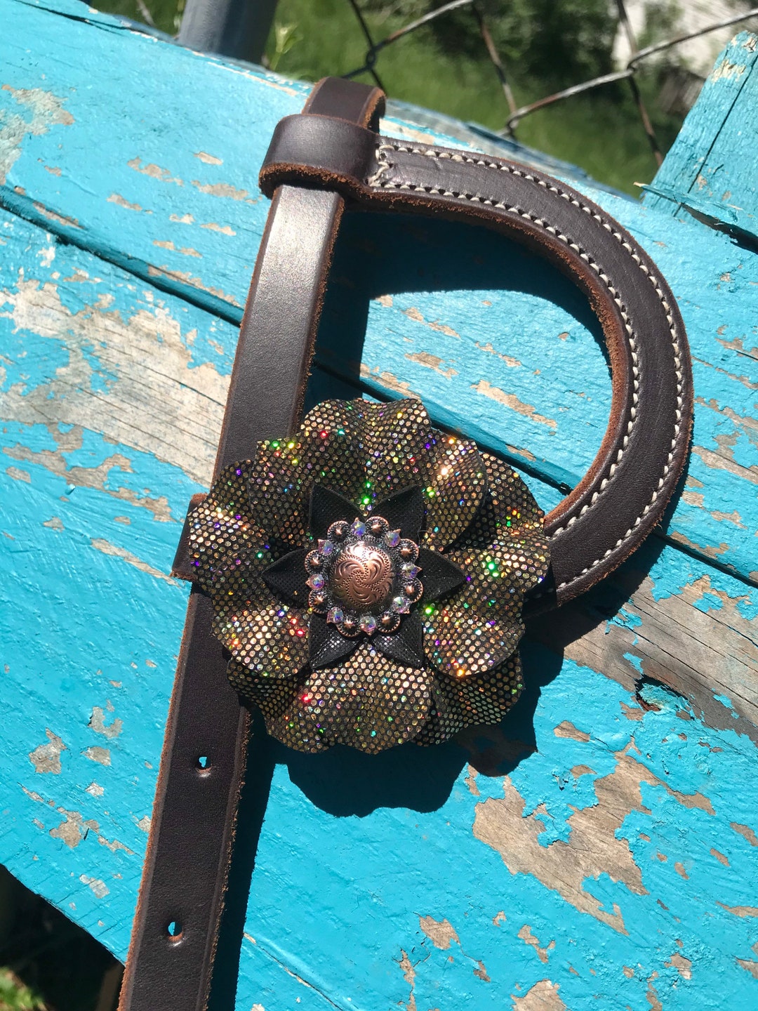 Gold Iridescent Leather Flower Concho - Etsy