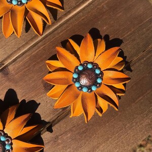 Yellow Sunflower Leather Flower Concho. Sunflower Concho for Tack ...