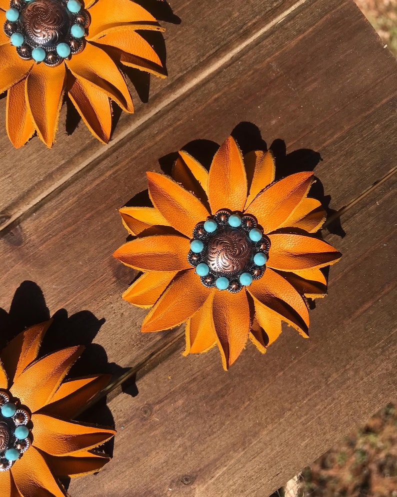 Yellow Sunflower Leather Flower Concho. Sunflower Concho for Tack ...