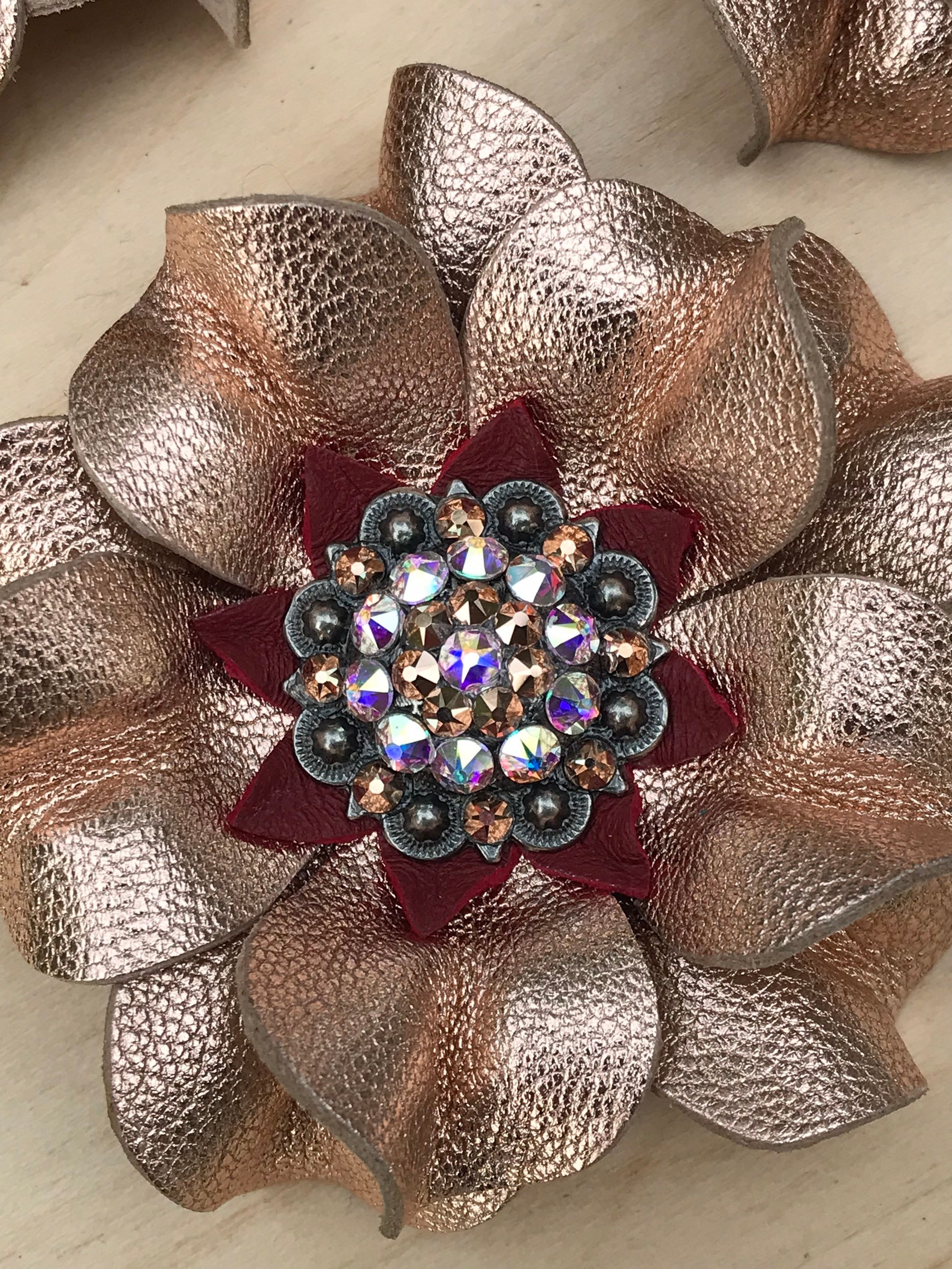 Set of 4 Rose Gold Leather Flower Conchos for Saddle. Rose - Etsy