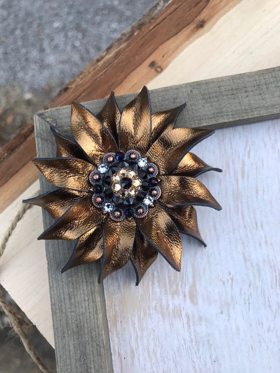 Metallic Copper Sunflower Concho. Leather Sunflower Concho. Copper ...