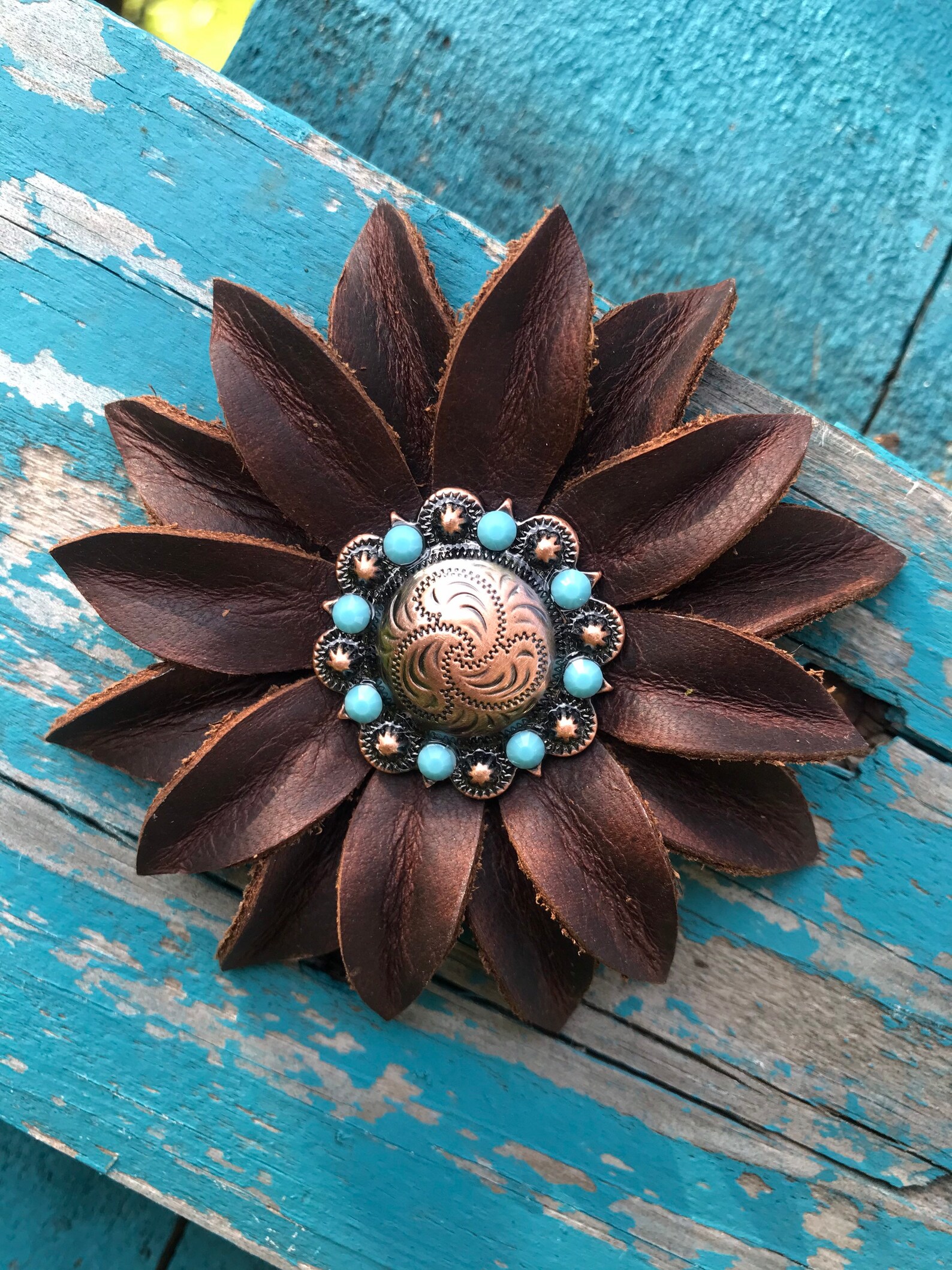 Oiled Leather Sunflower Leather Flower Concho. Saddle Concho Tack ...