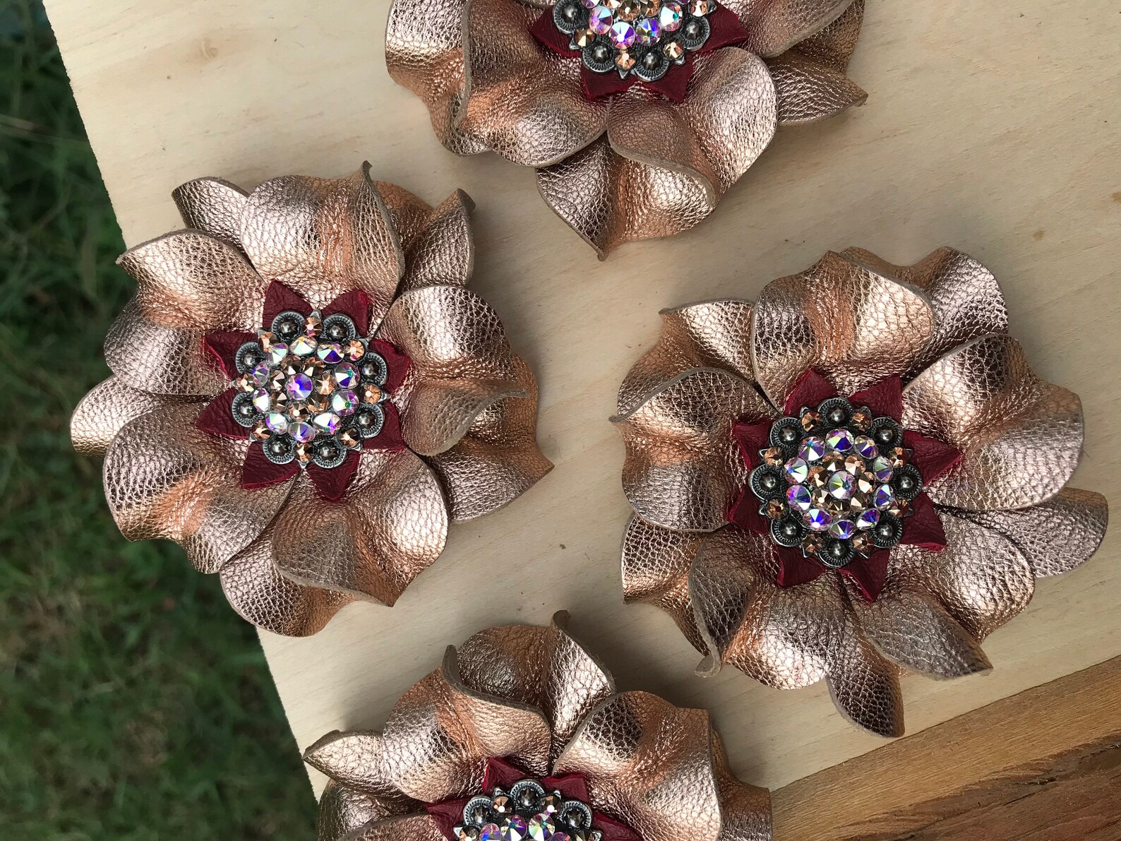 Set of 4 Rose Gold Leather Flower Conchos for Saddle. Rose - Etsy