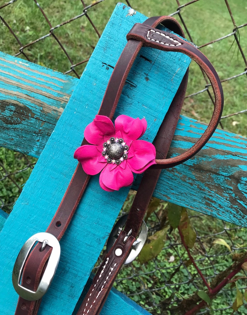 Pink Leather Flower Concho. Swarovski Crystal Bling Concho for - Etsy