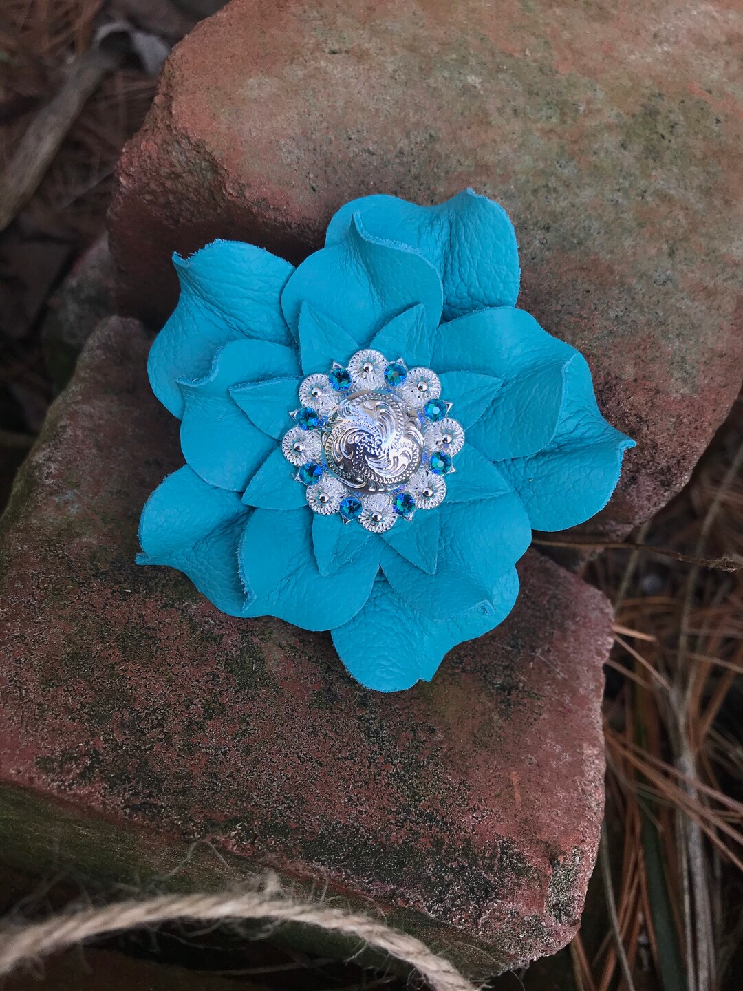 Teal Leather Flower Concho - Etsy