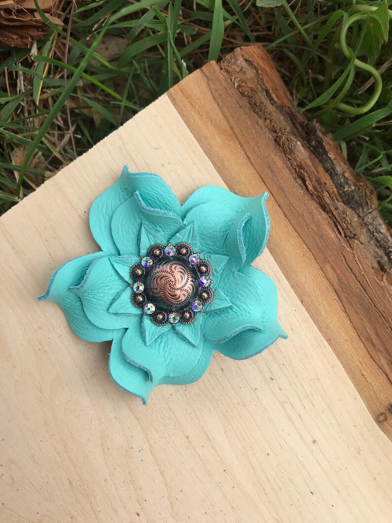 Mint Green Teal Leather Flower Concho Turquoise Concho - Etsy