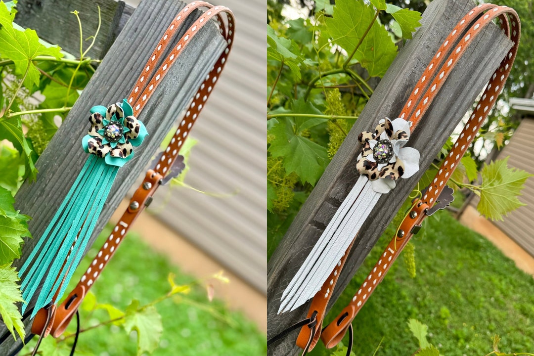 Light Oil Buckstitch Headstall. Cheetah Fringe Headstall. Leather ...