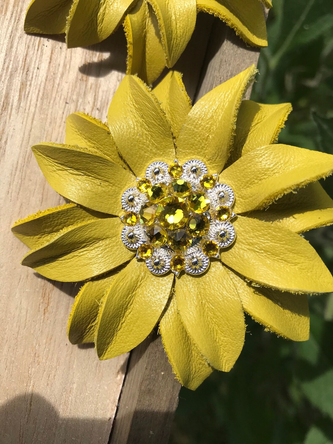 Sunflower Leather Flower Concho Yellow Sunflower Tack Swarovski Crystal ...