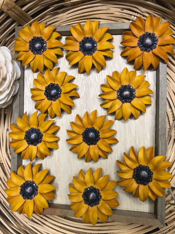 Yellow Sunflower Leather Flower Concho. Sunflower Concho for - Etsy