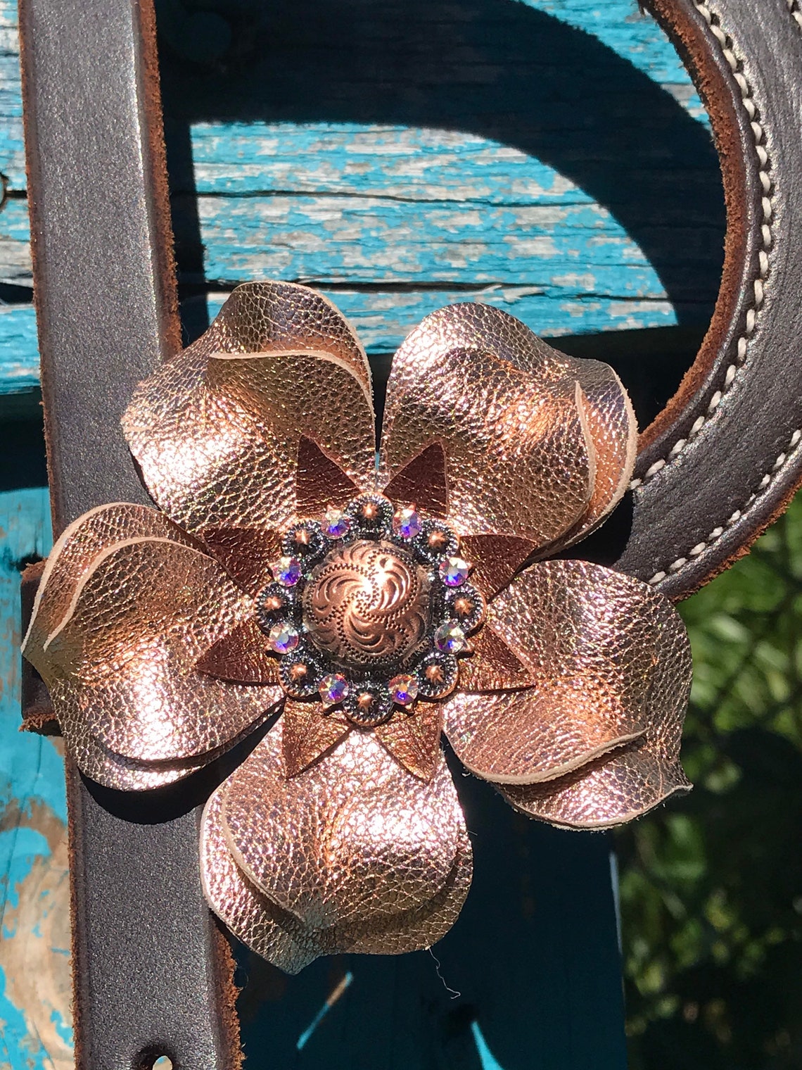 Rose Gold Leather Flower Concho - Etsy UK