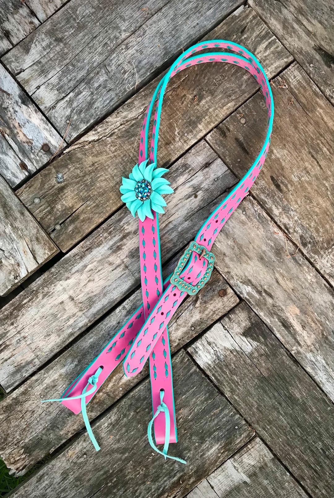 Hot Pink Leather Headstall. Bubblegum Pink Buckstitch Headstall. - Etsy