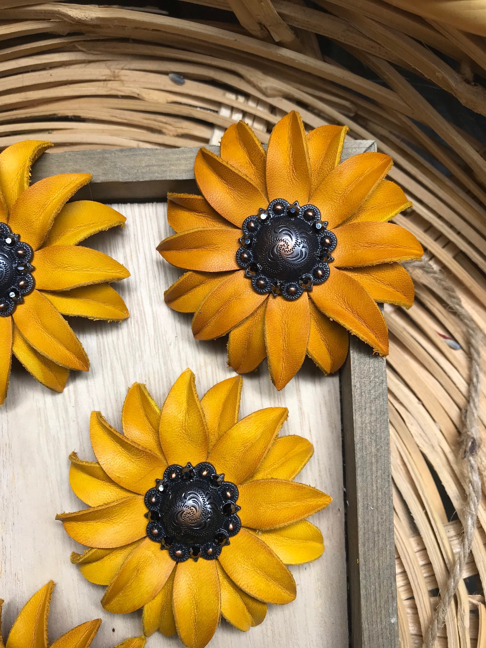 Yellow Sunflower Leather Flower Concho. Sunflower Concho for Tack ...