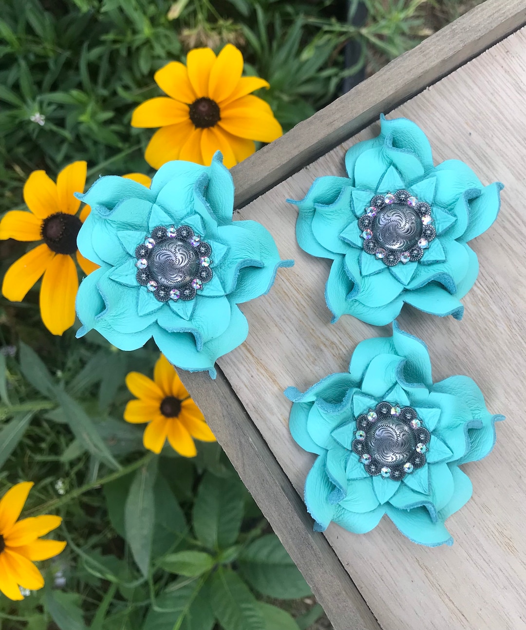 Mint Green Teal Leather Flower Concho Turquoise Concho - Etsy