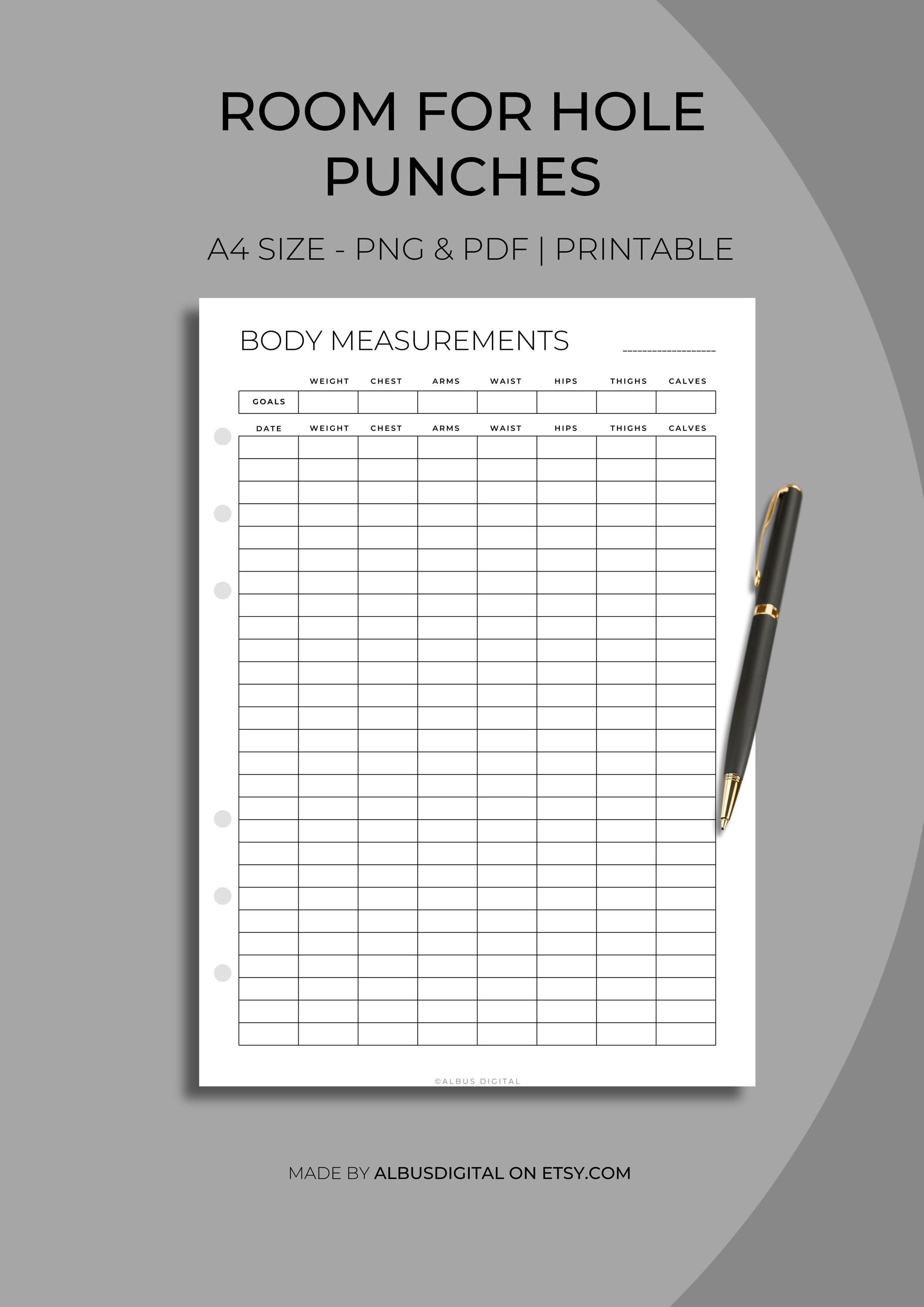 Body Measurements Tracker: A4 Printable Fitness Journal (PDF-PNG) - Etsy