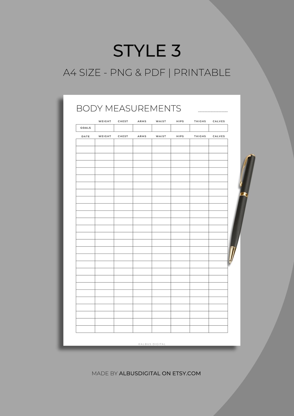 Body Measurements Tracker: A4 Printable Fitness Journal (PDF-PNG) - Etsy