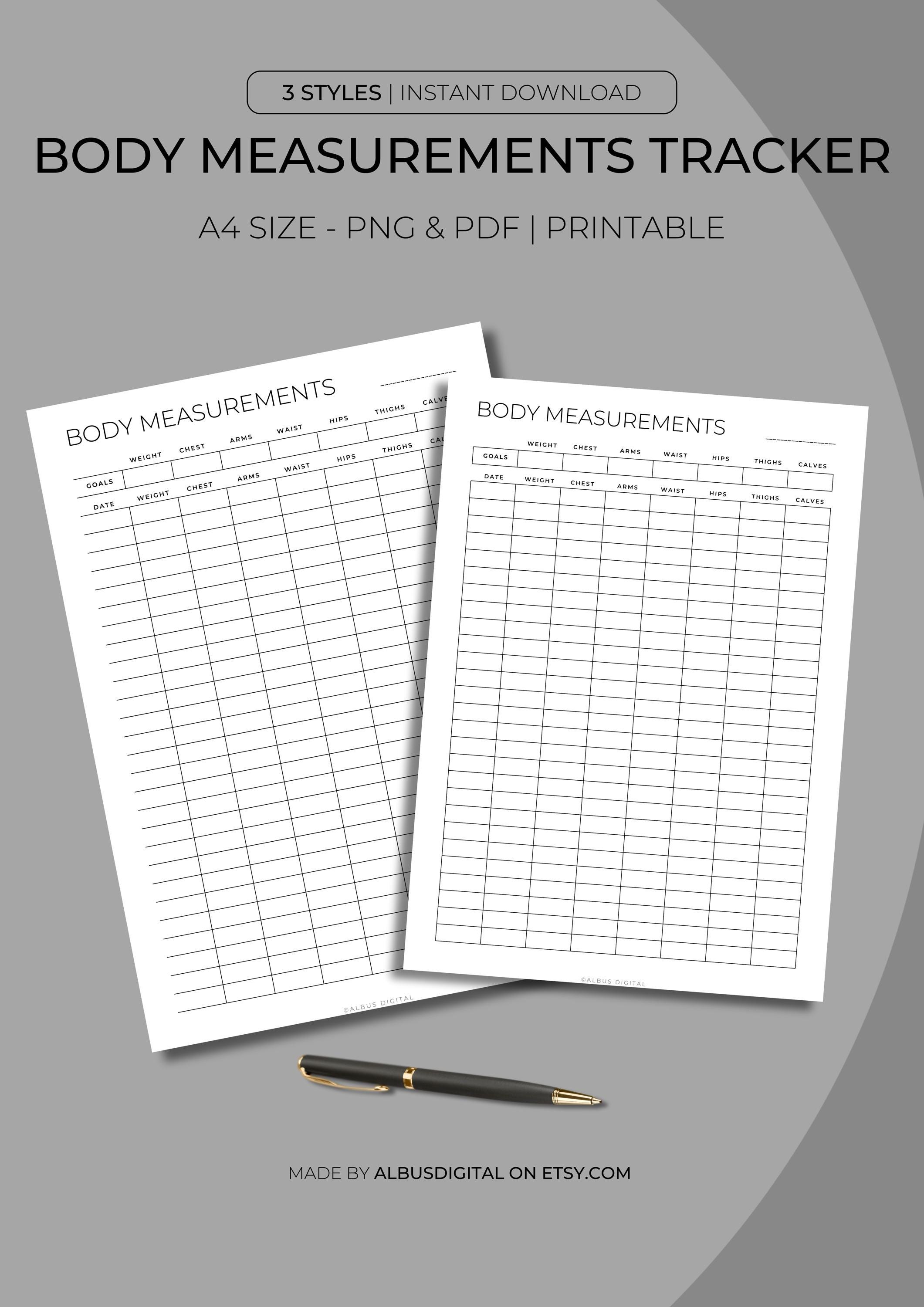 Body Measurements Tracker: A4 Printable Fitness Journal (PDF-PNG) - Etsy
