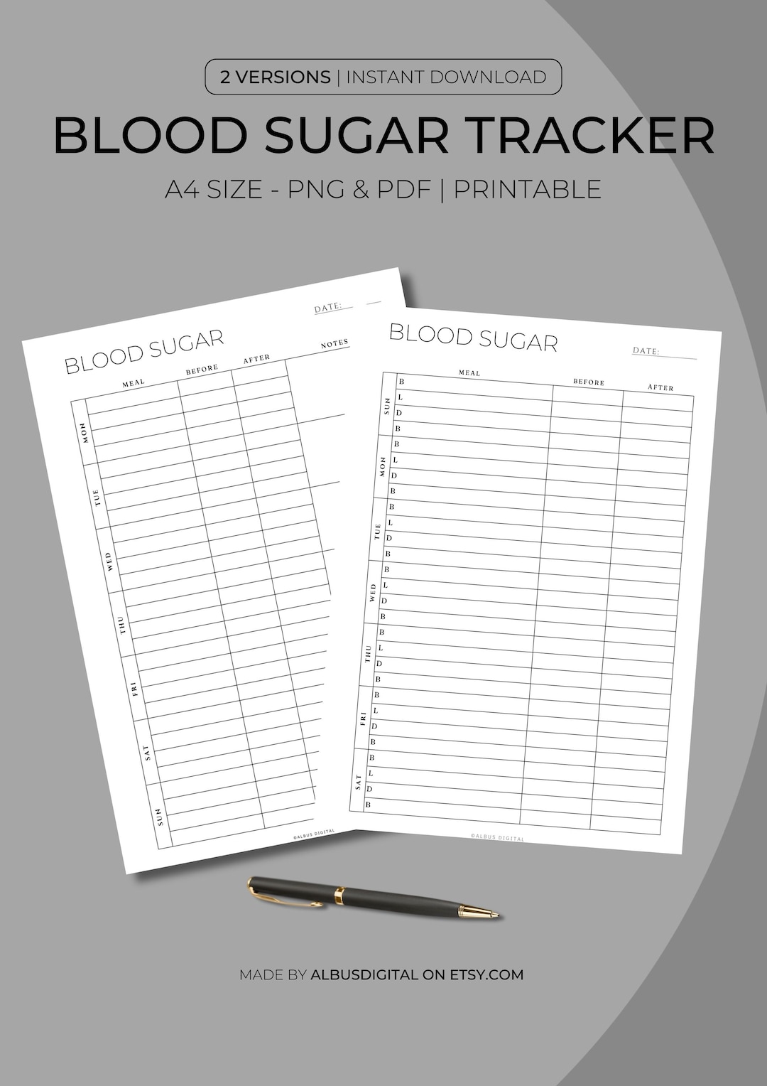 Printable Blood Sugar Tracker | A4 Diabetes Log | Blood Glucose Tracker ...