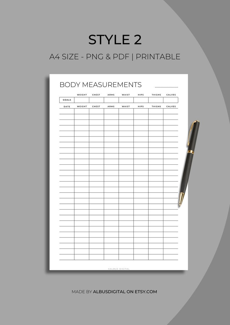 Body Measurements Tracker: A4 Printable Fitness Journal (PDF-PNG) - Etsy