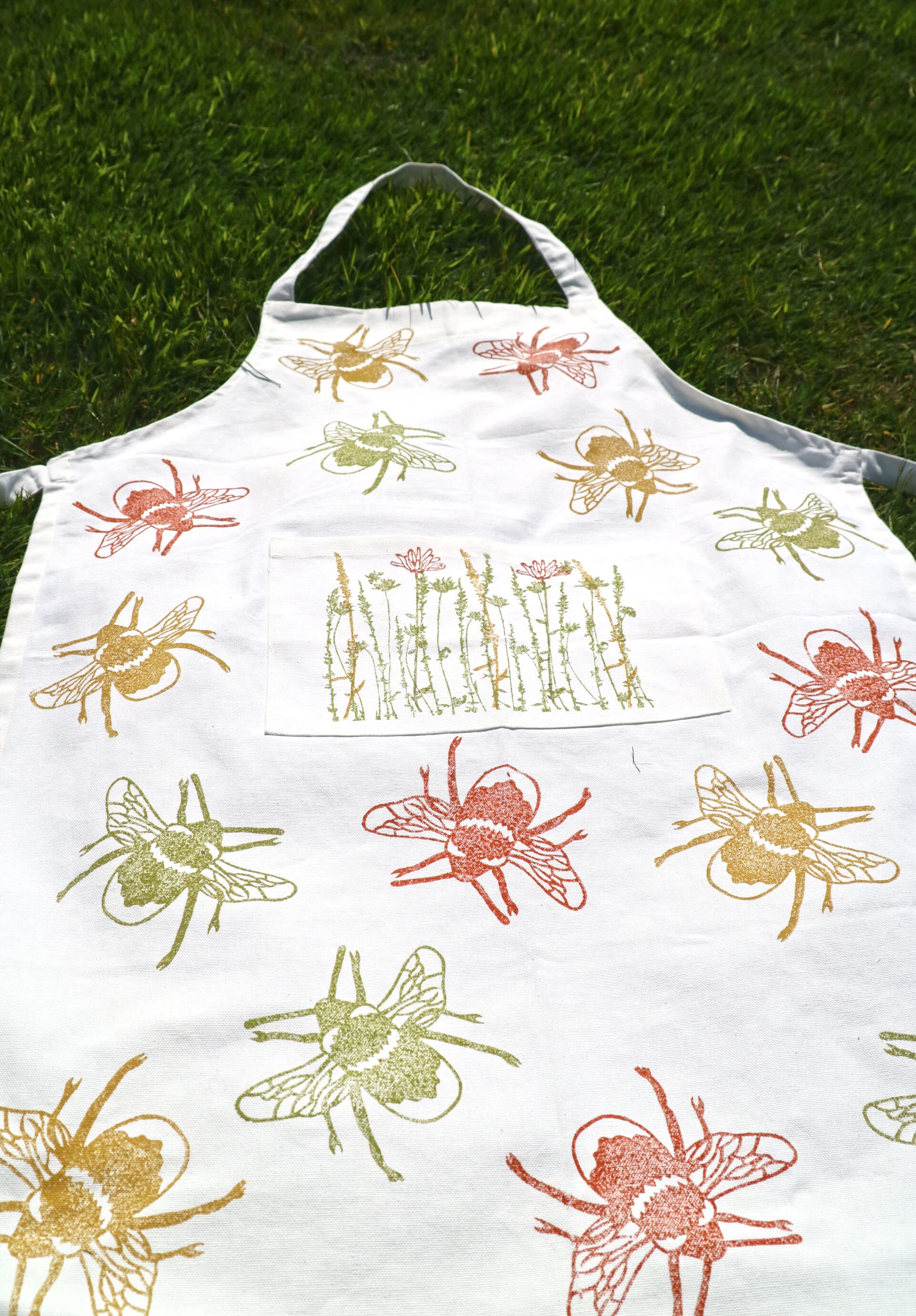 Women's Bee Apron- Terracotta,yellow & Green | Handprinted | Organic ...