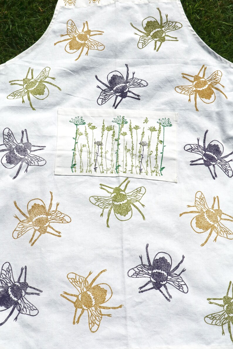 Women's Bee Apron Purpleyellow & Green Handprinted - Etsy UK