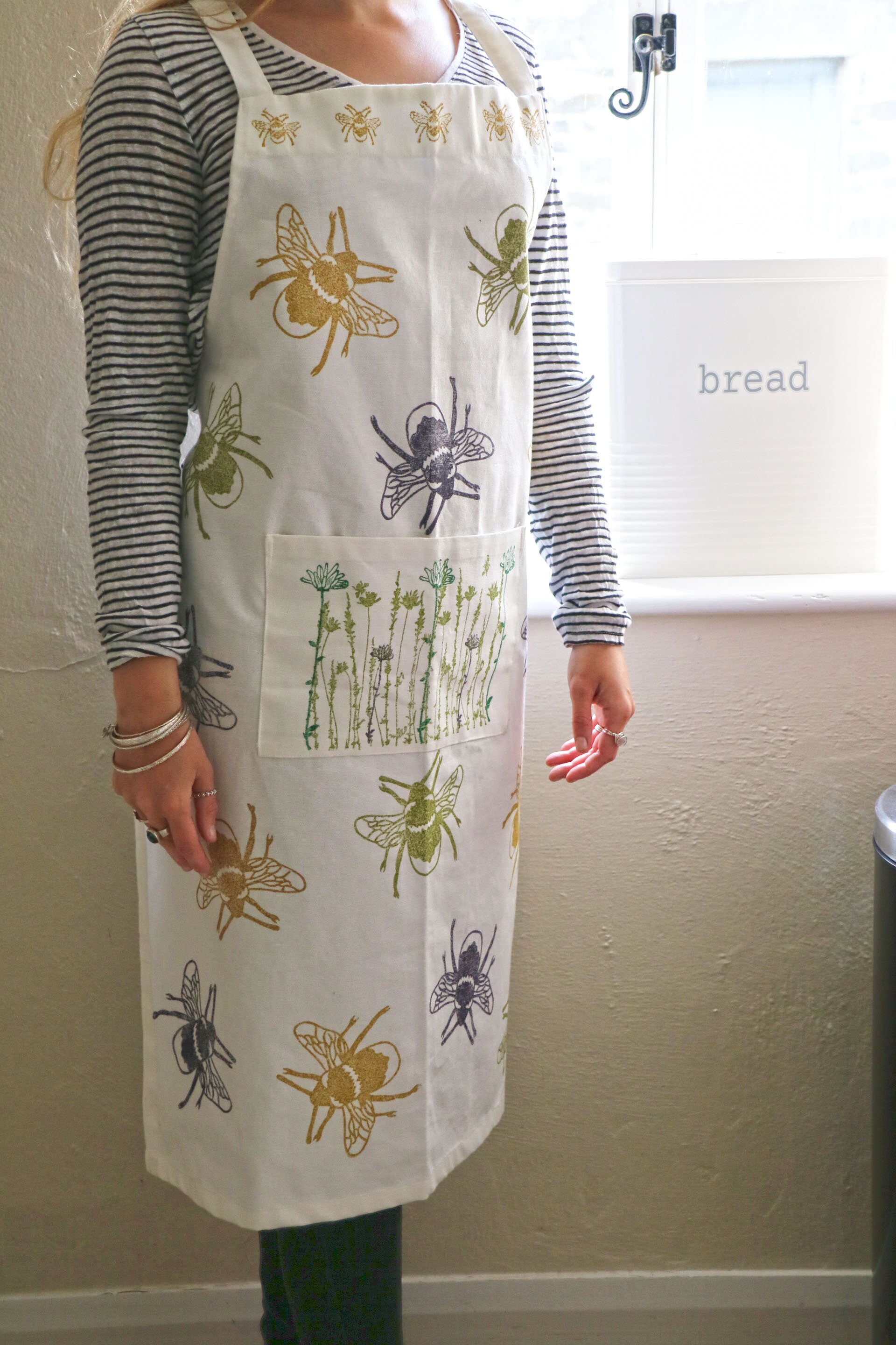 Women's Bee Apron Purple,yellow & Green Handprinted Organic Cotton ...