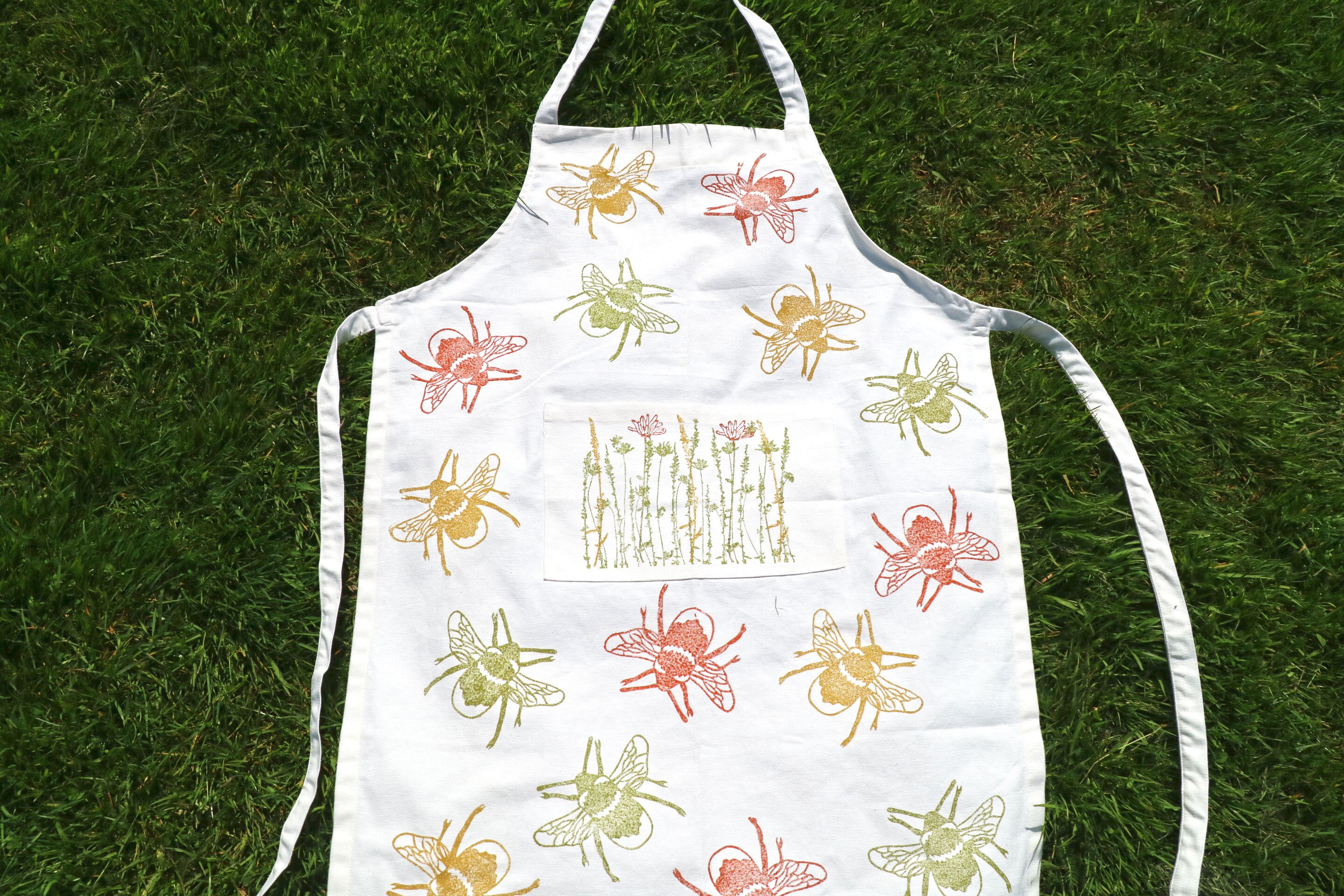 Women's Bee Apron Terracottayellow & Green Handprinted - Etsy UK