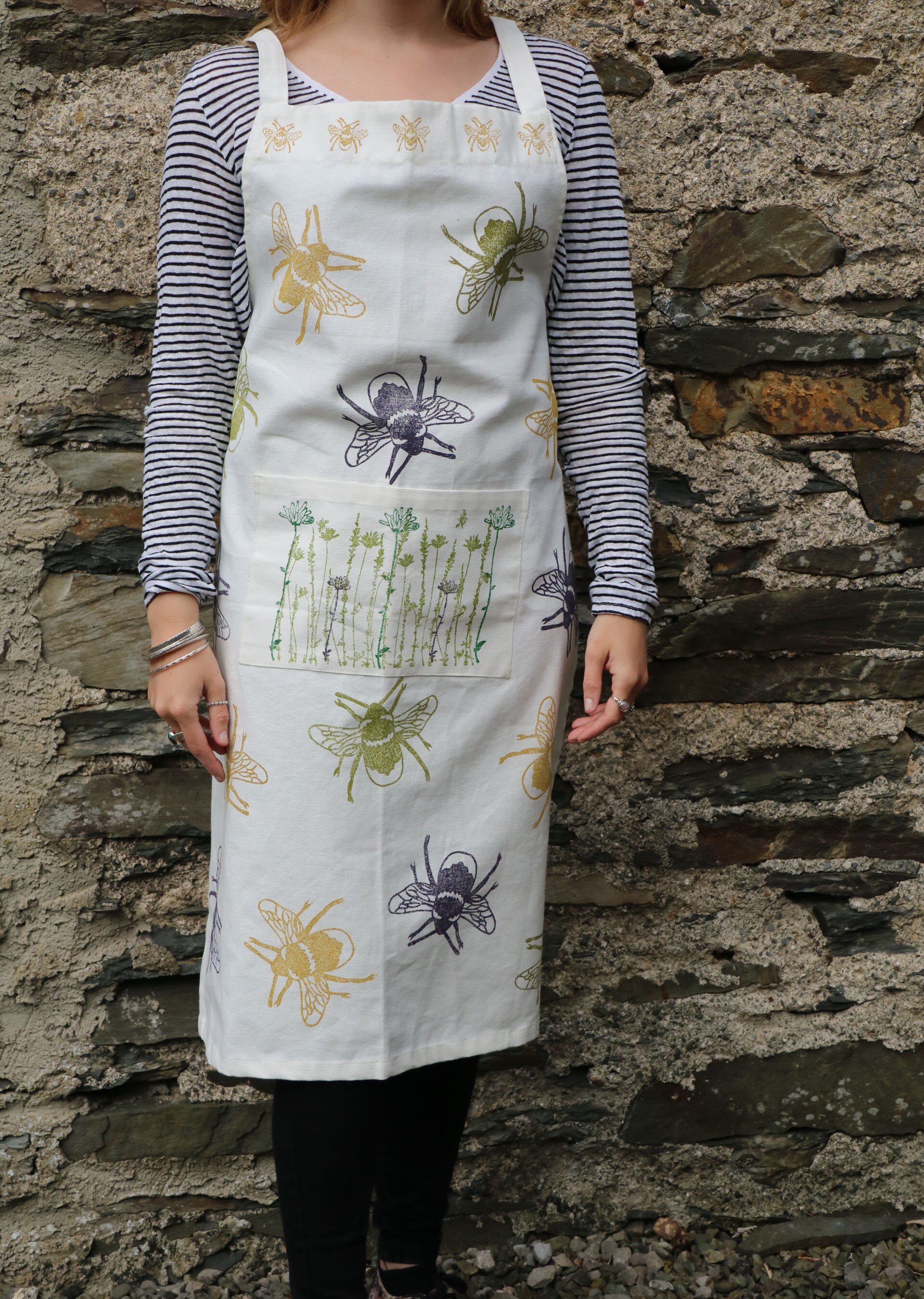 Women's Bee Apron Purple,yellow & Green Handprinted Organic Cotton ...