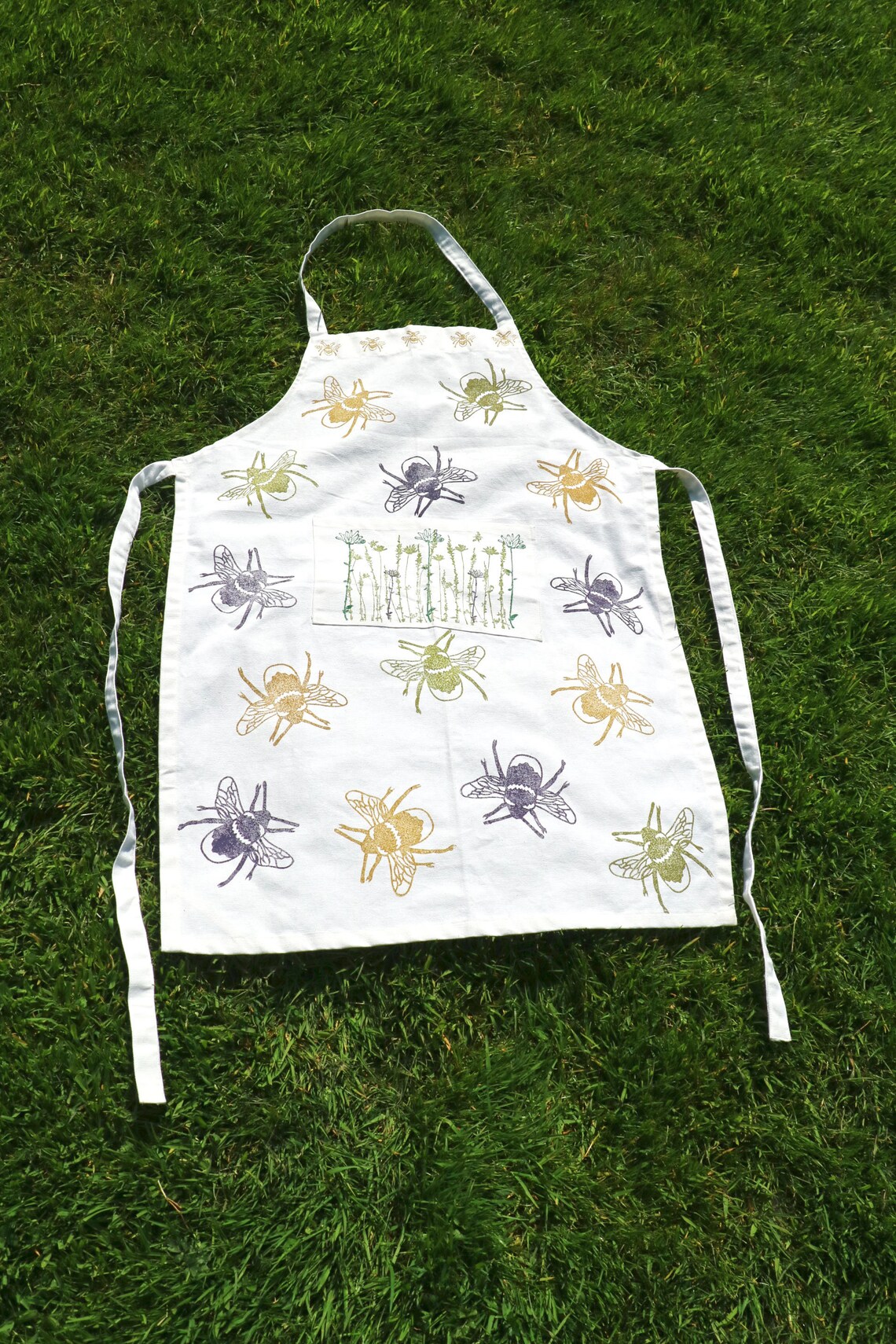 Women's Bee Apron Purpleyellow & Green Handprinted - Etsy UK