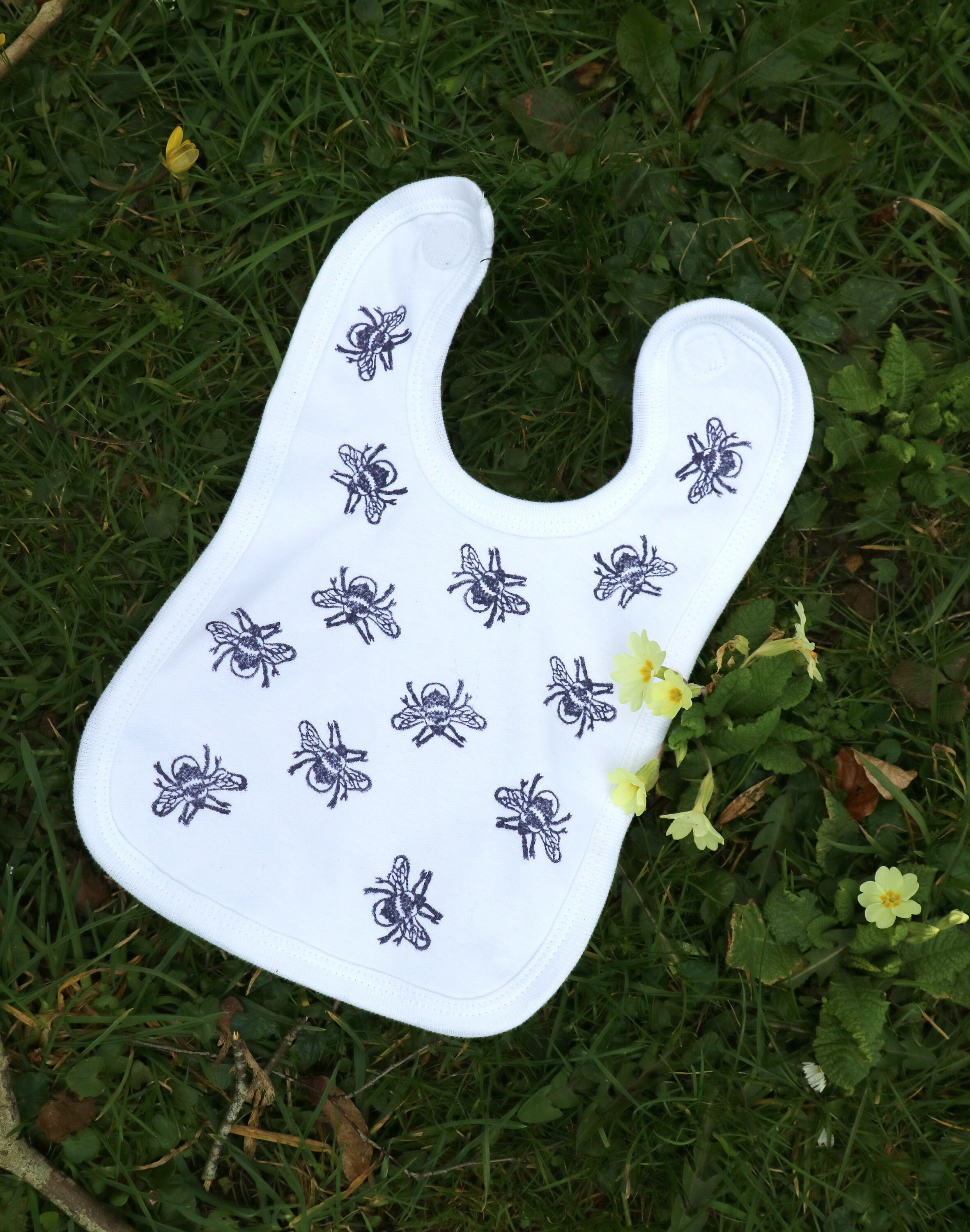 Bee Baby Bib Purple Hand Printed Organic Cotton Block - Etsy UK