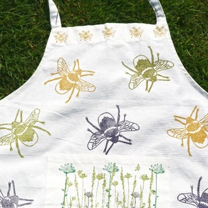 Women's Bee Apron Purple,yellow & Green Handprinted Organic Cotton ...