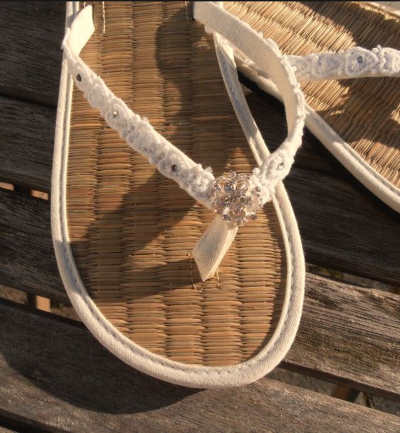 Ladies Straw Wedding Flip Flops With Heart Lace and Sparkles - Etsy