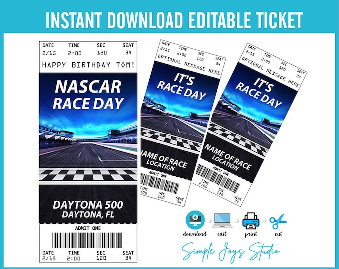 Printable Car Race Ticket Template Surprise Racing Ticket | Etsy