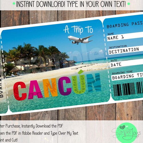 Printable Ticket to Cancun Boarding Pass Customizable - Etsy