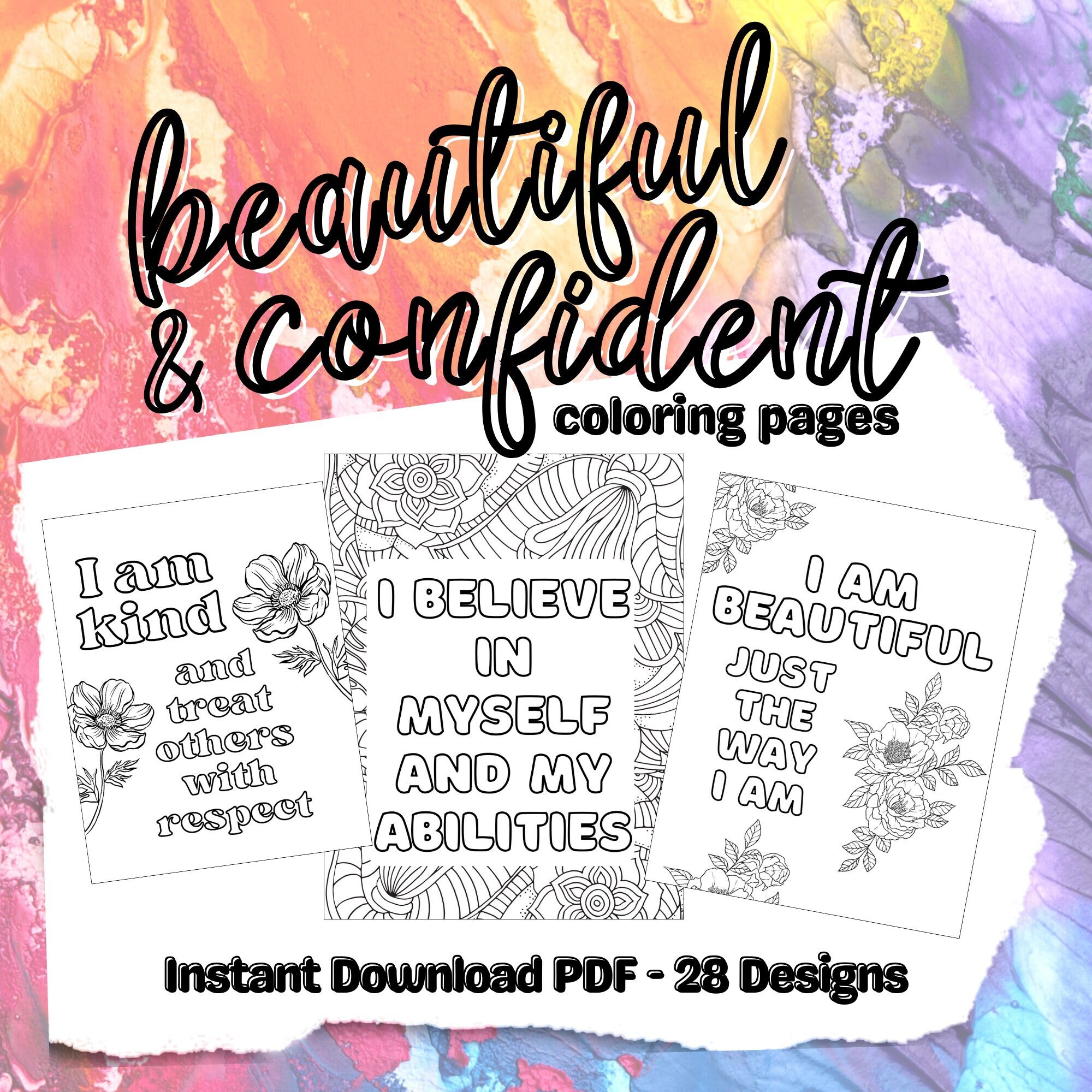 Beautiful & Confident Positive Affirmations Coloring Pages ...