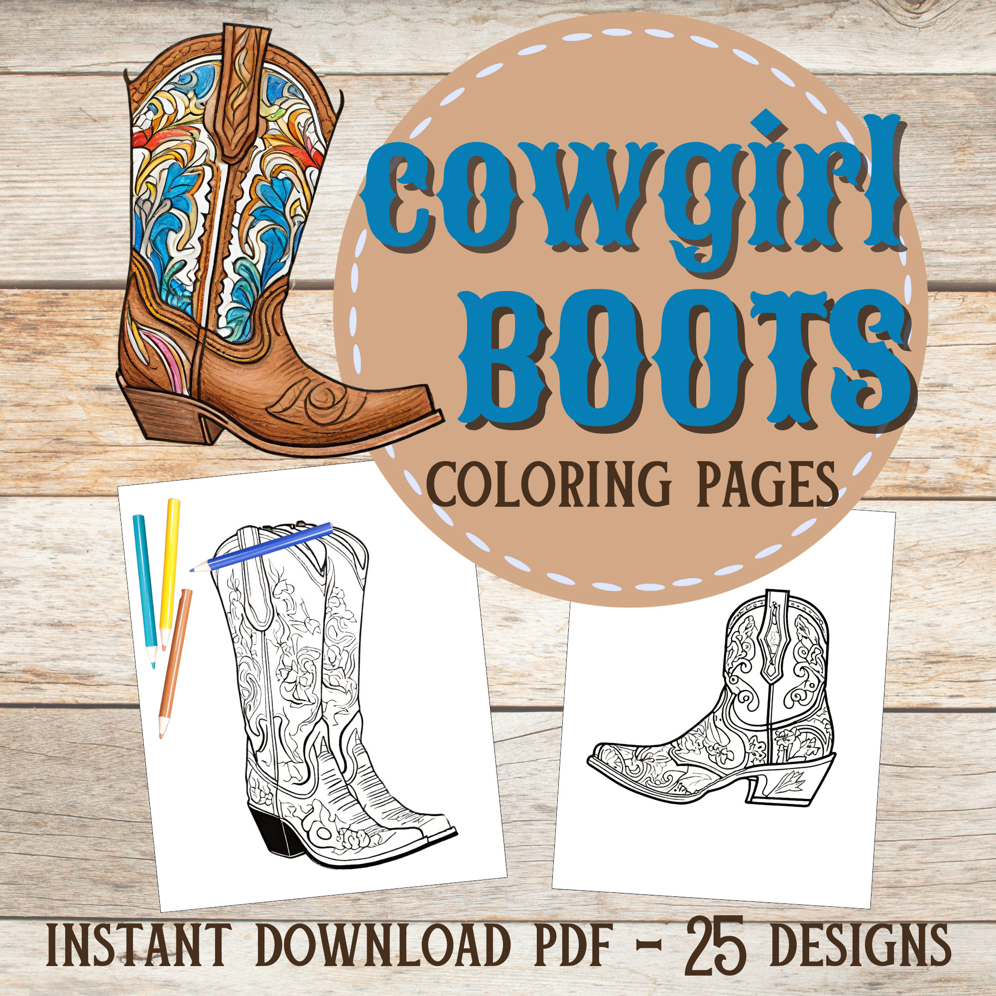 Cowgirl Boots Coloring Page