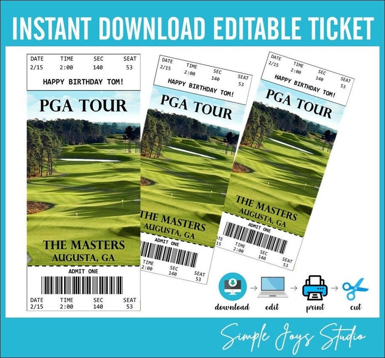 Printable Golf Tour Ticket Template: Custom Surprise Gift (PDF) - Etsy