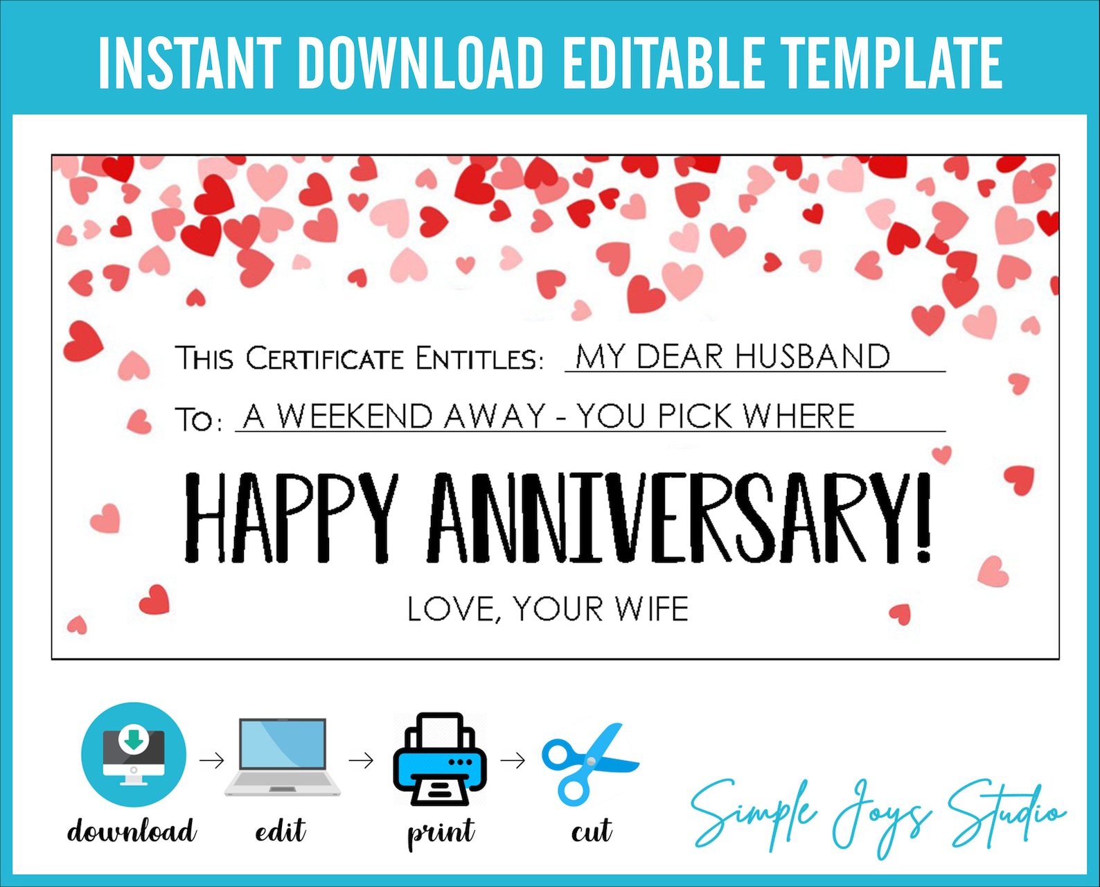 Custom Anniversary Gift Card, Gift Certificate Template, DIY Gift ...