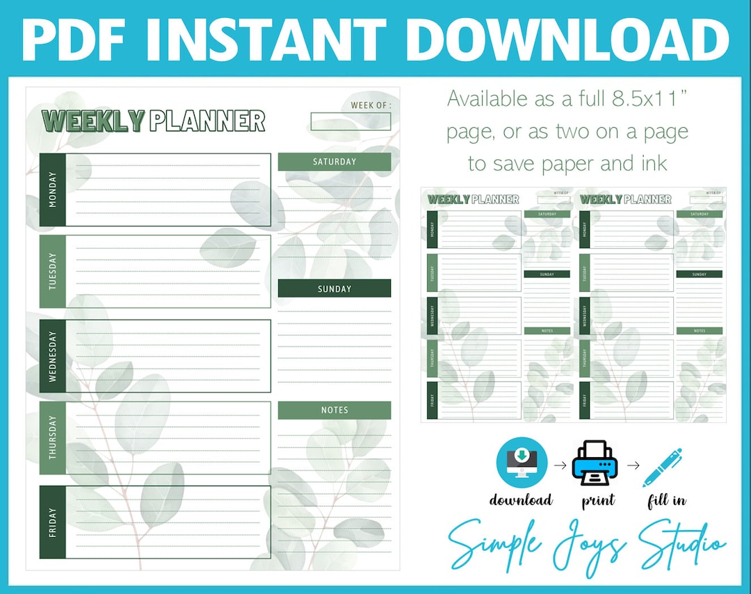 Printable Weekly Planner: 8.5x11 Full or Half Page (PDF Download) - Etsy